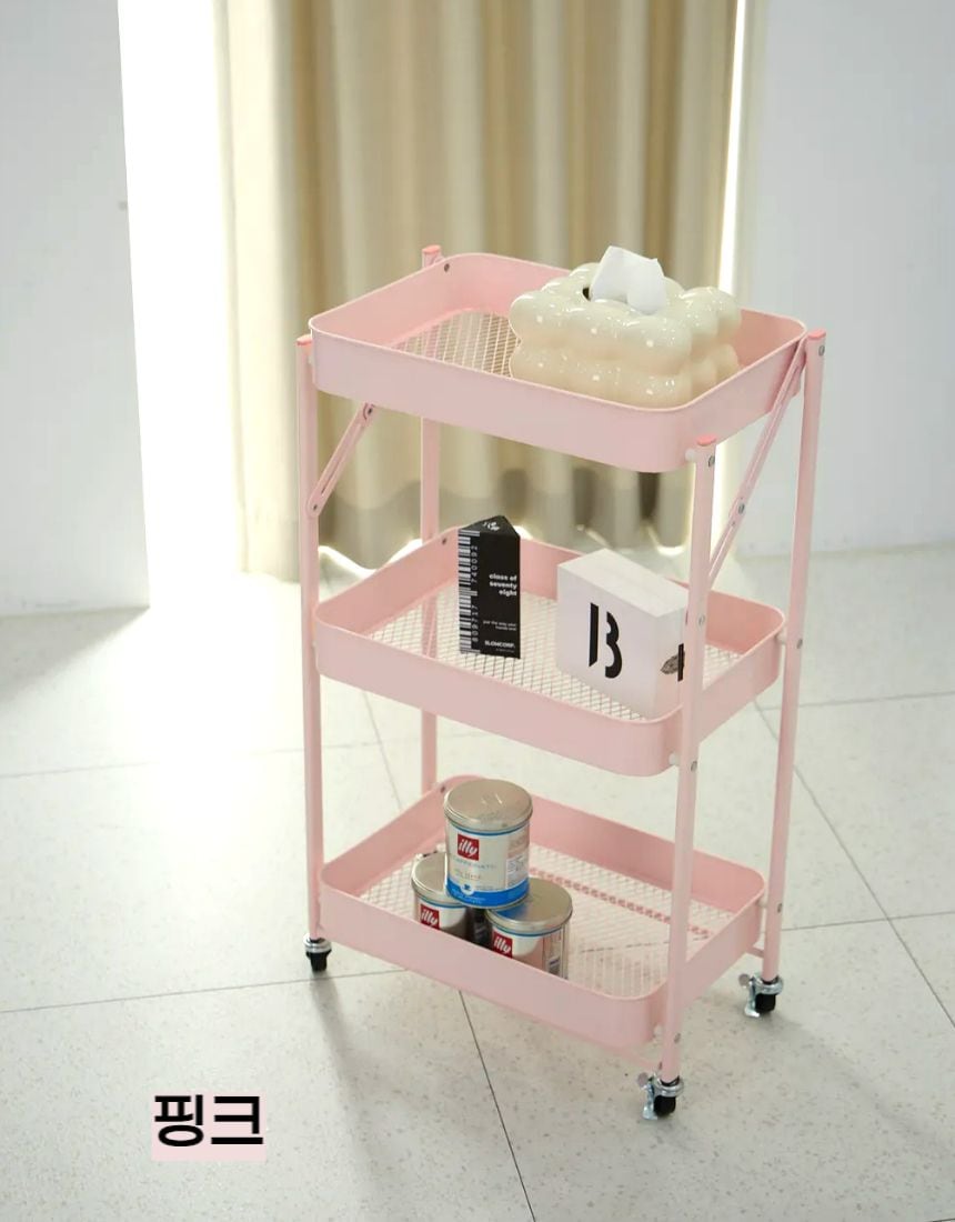 트롤리·이동식선반 > 조립없이 바로쓰는 접이식 3단 이동식 트롤리 선반 틈새 수납 철제 고정 바퀴 | 오늘의집 쇼핑