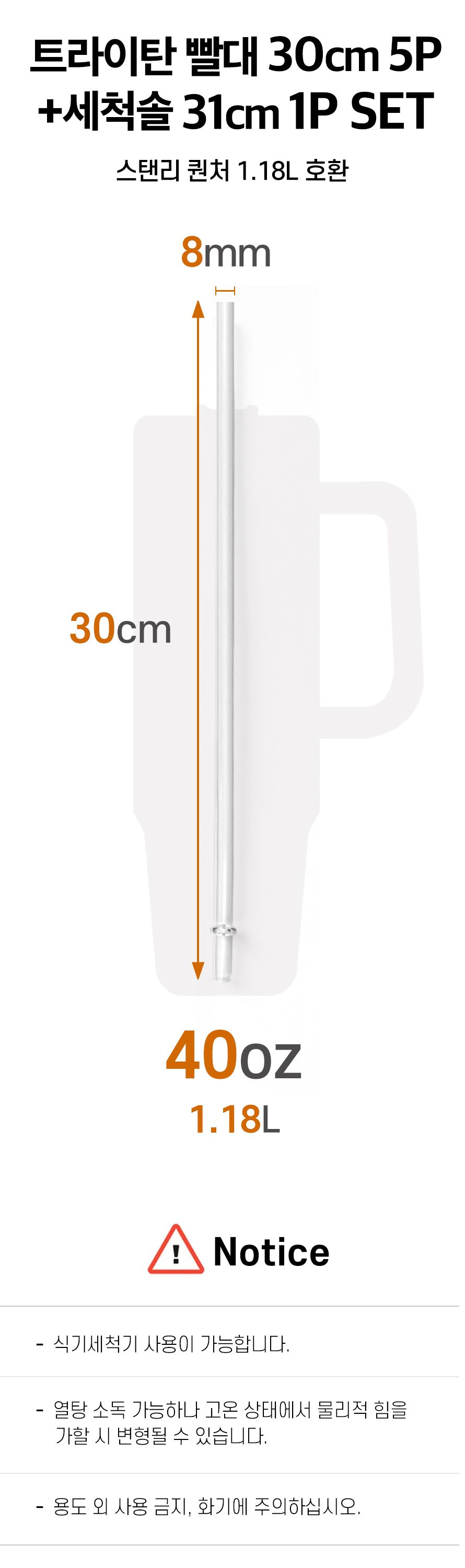 텀블러·빨대·컵소품 > 트라이탄 빨대(30cm) 5P+세척솔(31cm) 1P 세트 | 오늘의집 쇼핑