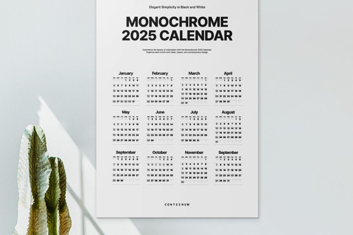 디자인문구 2025년 모노크롬 아트 벽걸이 캘린더 달력 걸이형 오늘의집 쇼핑