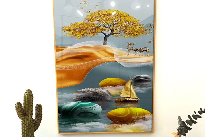 그림·사진 돈 들어오는 예쁜 조약돌 길과 사슴 황금나무 풍수 거실 액자 집들이 개업 부모님 선물 오늘의집 쇼핑