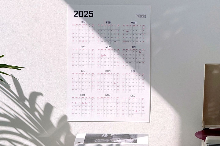 디자인문구 2025년 벽걸이 대형 인테리어 연력 1년 포스터 달력 벽 한장 달력 연간계획표 오늘의집 쇼핑