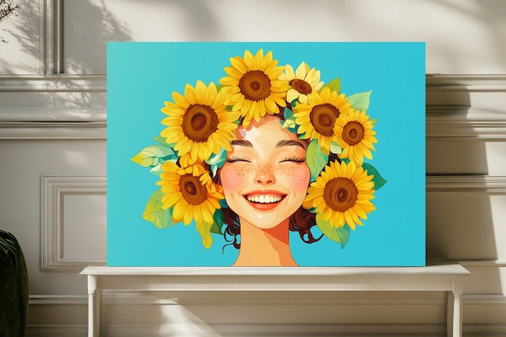 그림·사진 해바라기 미소 그림 캔버스액자 돈 들어오는 꽃 머리 웃는 여성 카페 풍수 인테리어 액자 오늘의집 쇼핑