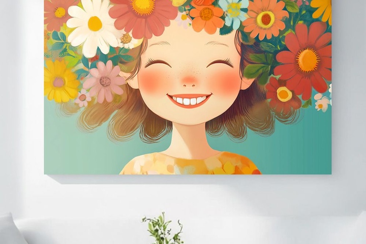 그림·사진 미소가득 그림 캔버스액자 돈 들어오는 꽃 머리 웃는 여성 카페 아이방 풍수 인테리어 액자 오늘의집 쇼핑
